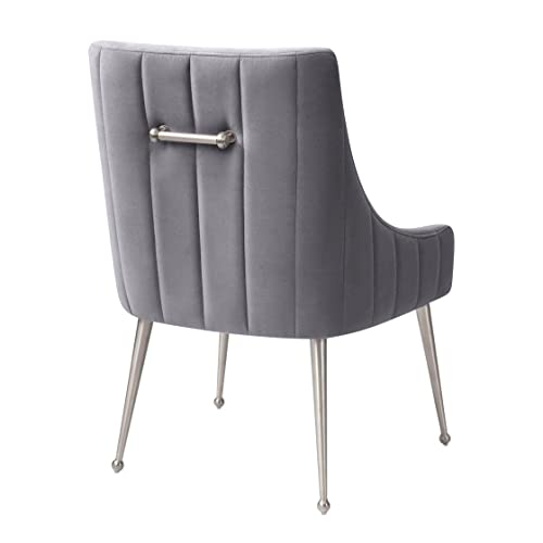 MEXIYA Irina Dining Chair Modern Light Grey Easy Clean Velvet Upholstered Side Chair with Brushed Silver Leg