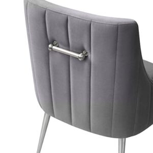 MEXIYA Irina Dining Chair Modern Light Grey Easy Clean Velvet Upholstered Side Chair with Brushed Silver Leg