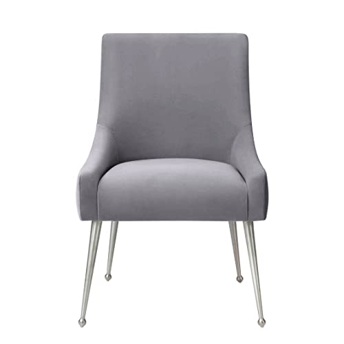 MEXIYA Irina Dining Chair Modern Light Grey Easy Clean Velvet Upholstered Side Chair with Brushed Silver Leg