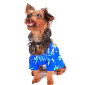 Hawaiian Matching Pattern Dog Aloha Shirt in Hibiscus Blue Size Small