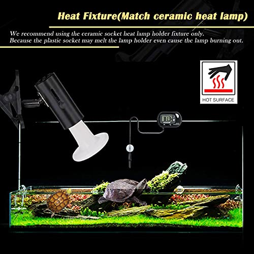 WUHOSTAM 2 Pack 100W White Ceramic Heat Lamp with 1-pcs Digital-Thermometer,No Light Infrared Reptile Heater Emitter Lamp Bulb for Pet Brooder Coop Chicken Lizard Turtle Snake Aquarium ETL Listed