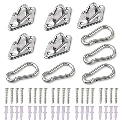 5 Pack M5 Stainless Steel Pad Eye Plate Hook and 5 Pack M5 Snap Hook , Ceiling Hook Ring Hooks Marine Hardware Staple Hook Loop with Screws