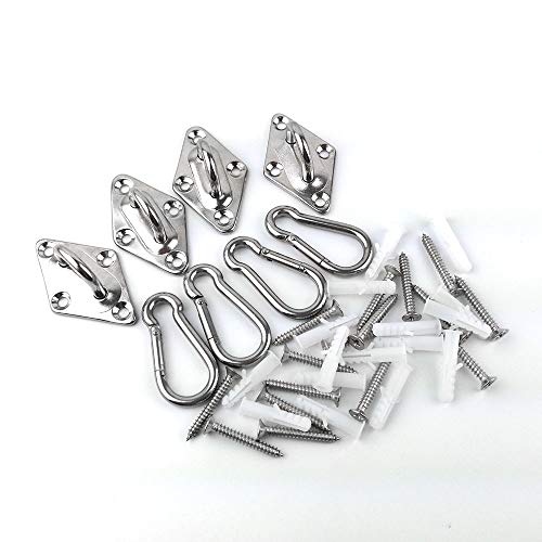 5 Pack M5 Stainless Steel Pad Eye Plate Hook and 5 Pack M5 Snap Hook , Ceiling Hook Ring Hooks Marine Hardware Staple Hook Loop with Screws