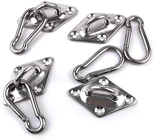 5 Pack M5 Stainless Steel Pad Eye Plate Hook and 5 Pack M5 Snap Hook , Ceiling Hook Ring Hooks Marine Hardware Staple Hook Loop with Screws