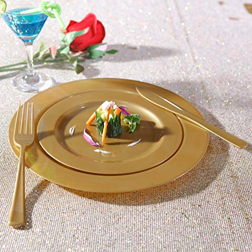 I00000 102 Pieces Solid Gold Disposable Plates, Gold Plastic Plates, Premium Plastic Party Plates Includes: 51 Dinner Plates 10.25 Inch and 51 Salad/Dessert Plates 7.5 Inch