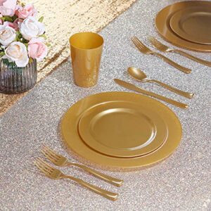 I00000 102 Pieces Solid Gold Disposable Plates, Gold Plastic Plates, Premium Plastic Party Plates Includes: 51 Dinner Plates 10.25 Inch and 51 Salad/Dessert Plates 7.5 Inch