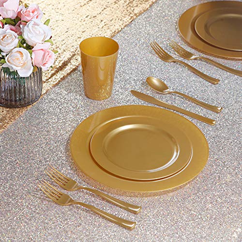 I00000 102 Pieces Solid Gold Disposable Plates, Gold Plastic Plates, Premium Plastic Party Plates Includes: 51 Dinner Plates 10.25 Inch and 51 Salad/Dessert Plates 7.5 Inch