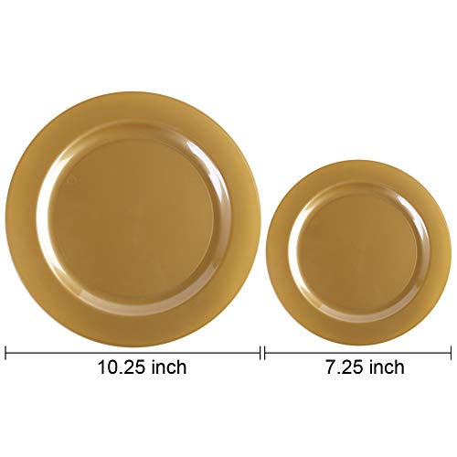 I00000 102 Pieces Solid Gold Disposable Plates, Gold Plastic Plates, Premium Plastic Party Plates Includes: 51 Dinner Plates 10.25 Inch and 51 Salad/Dessert Plates 7.5 Inch