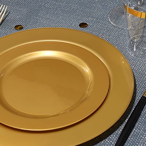 I00000 102 Pieces Solid Gold Disposable Plates, Gold Plastic Plates, Premium Plastic Party Plates Includes: 51 Dinner Plates 10.25 Inch and 51 Salad/Dessert Plates 7.5 Inch