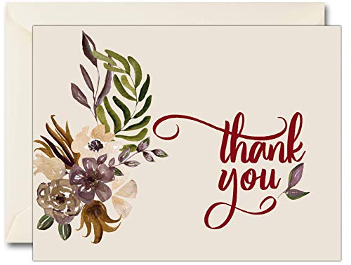 Funeral Thank You Cards - Sympathy Bereavement Thank You Cards With Envelopes - Message Inside (25, Fall Flowers)