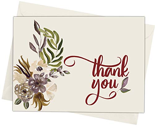 Funeral Thank You Cards - Sympathy Bereavement Thank You Cards With Envelopes - Message Inside (25, Fall Flowers)