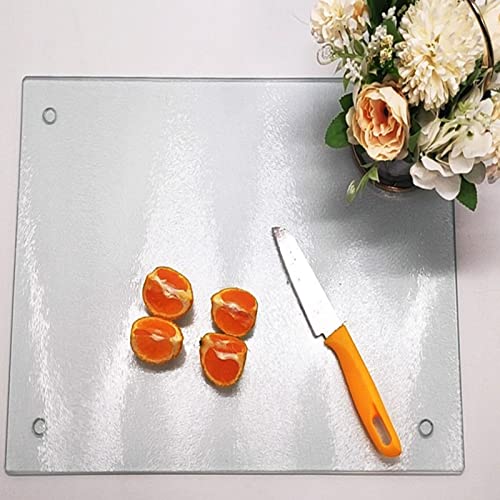 VASUHOME Tempered Glass Cutting Board Set of 2-16x12 inch Marble Pattern Chopping Boards for Kitchen - Scratch, Heat, Shatter Resistant and Easy to Clean - White and Clear