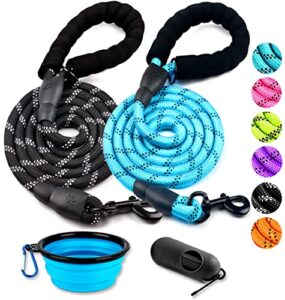 cooyoo 2 pack dog leash 2/5/6 ft heavy duty - comfortable padded handle - reflective dog leash for medium large dogs with collapsible pet bowl