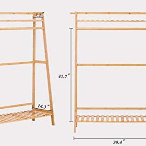 COPREE Bamboo Garment Coat Clothes Hanging Heavy Duty Rack with top Shelf and Shoe Clothing Storage Organizer Shelves