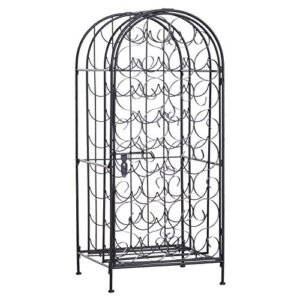 homcom 35 bottle wrought iron wine rack jail with lock - black