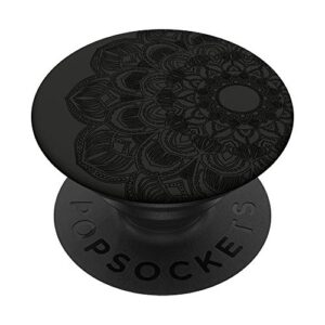 black carnation mandala floral lotus retro art zen yoga gift popsockets popgrip: swappable grip for phones & tablets