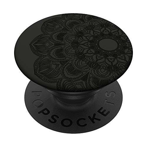 Black Carnation Mandala Floral Lotus Retro Art Zen Yoga Gift PopSockets PopGrip: Swappable Grip for Phones & Tablets