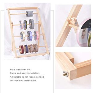 MOCOHANA Large Wooden Ribbon Organizer Rack Wood Lace Dispenser Rolls Curling Spool Storage Container Embroidery Thread Holder Stand