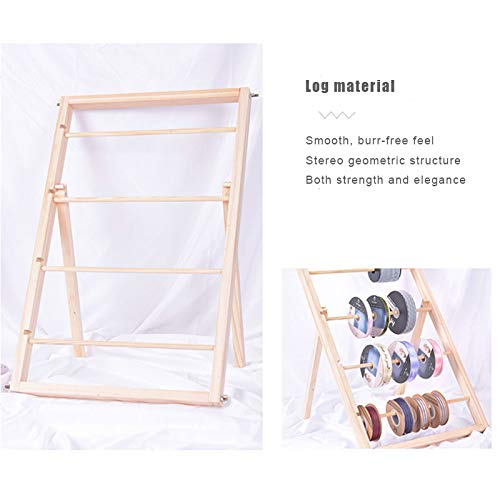 MOCOHANA Large Wooden Ribbon Organizer Rack Wood Lace Dispenser Rolls Curling Spool Storage Container Embroidery Thread Holder Stand