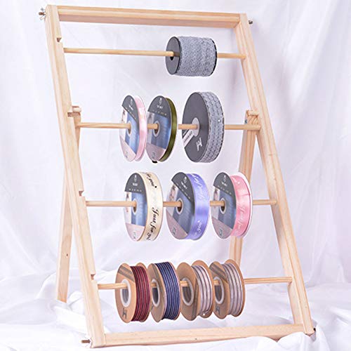 MOCOHANA Large Wooden Ribbon Organizer Rack Wood Lace Dispenser Rolls Curling Spool Storage Container Embroidery Thread Holder Stand