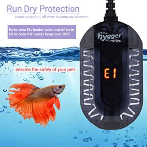 Hygger Mini Glass Aquarium Heater Adjustable LED Digital Temperature Display Small Tank Heater for Turtle Betta Fish Bowl with Protective Guard 50W