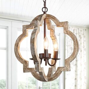 ksana farmhouse orb chandelier, handmade wood light fixture for dining & living room, foyer, bedroom, kitchen island and entryway