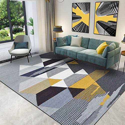 Modern Geometric Area Rug, Easy Clean Fade Resistant Grey Yellow Abstract Brush Stroke Rectangular Carpet for Living Room/Bedroom/Kitchen,55.1x78.7in/4.5'x6.5'