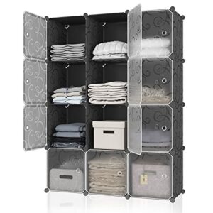 maginels portable storage cubbies - 14"x14" cube storage shelves storage organizer shelf for clothes,portable shelf toy organizer cabinet,plastic dresser clothes storage cubes, black, 4x3-cube