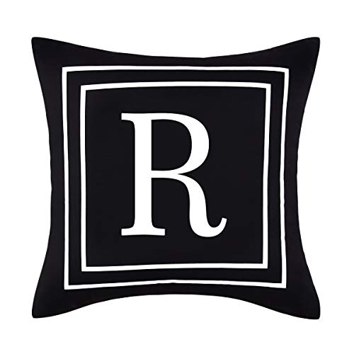 Yastouay Pillow Covers English Alphabet R Throw Pillow Cover Black Throw Pillow Case Modern Cushion Cover for Sofa Bedroom Chair Couch Car (Black, 18 x 18 Inch)