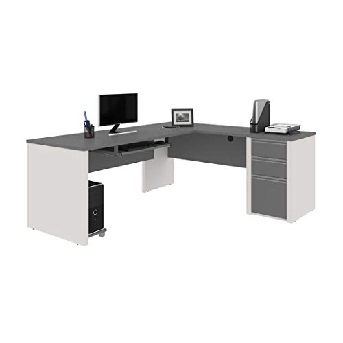 Bestar Universel 72W L-Shaped Desk in Slate & Sandstone