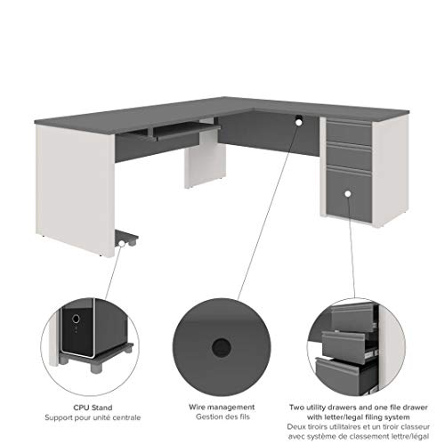 Bestar Universel 72W L-Shaped Desk in Slate & Sandstone