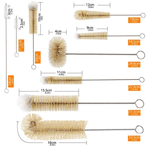 Masthome 9 Pieces Bottle Brush Set, Long Handle Bottle Cleaner for Washing Narrow Neck Wine/Beer Bottle, Hummingbird Feeder, Baby Bottle, Sports Bottle, Thermos, Flask