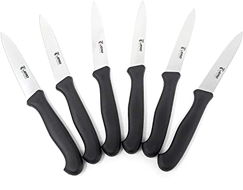 Jero 4 Inch Paring Knives - 6 Pack - Spear Point Blade Design - German High-Carbon Stainless Steel Blade With Impact And Temperature Resistant Poly Handle - Made In Portugal