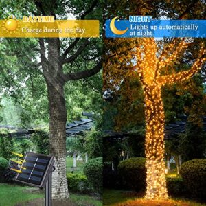 JMEXSUSS 2 Pack 200 LED Solar Christmas Lights, 75.5 ft Outdoor Waterproof Solar String Lights, 8 Modes Solar Lights Outdoor for Garden, Patio, Party, Tree, Wedding, Christmas Decorations, Warm White