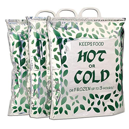 Hot Cold Food Bag, Large Size 16x18x6 inches (3 Pack) Reusable, Insulated Thermal Cooler for Warm Lunch Meals, Grocery/Fruit/Meat/Vegetables, Ice-cold Beers & Beverages | Keeps Frozen Up to 3 Hours