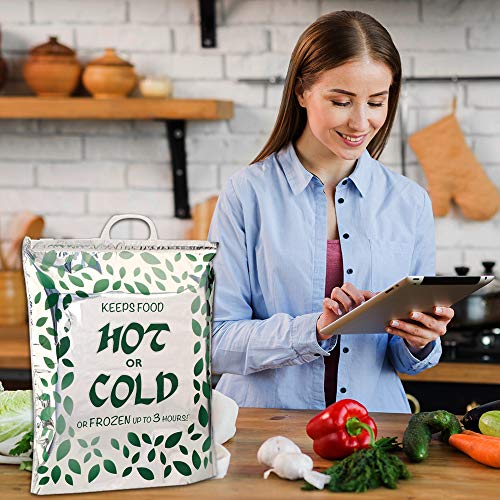 Hot Cold Food Bag, Large Size 16x18x6 inches (3 Pack) Reusable, Insulated Thermal Cooler for Warm Lunch Meals, Grocery/Fruit/Meat/Vegetables, Ice-cold Beers & Beverages | Keeps Frozen Up to 3 Hours