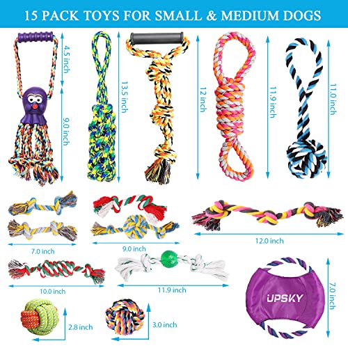 UPSKY Dog Rope Toys 15 Pack Dog Toys, Puppy Grinding Teething Chew Toys, Tug of War Toys for Puppy, Durable Chew Toys for Boredom, Dog Chew Toys for Puppy Small Dogs