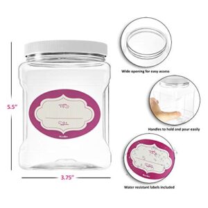 DilaBee Clear Plastic Storage Jars with Lids - 6 Pack - Square Plastic Containers with Airtight Lids - Canisters with Pinch Grip Handles - BPA-Free - 32 Oz