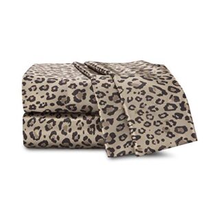 martex elegance seduction 1s51606 satin silky deep pocket easy care machine washable 1 fitted sheet 1 flat sheet and 2 pillowcases full size 4 piece leopard animal print sheet set, full, brown