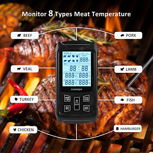 Juseepo Dual Probes Digital Cooking Meat Thermometer, Best for Cooking and Large LCD Backlit Kitchen Food Thermometer with Timer Mode, Suitable for Sugar, Frying