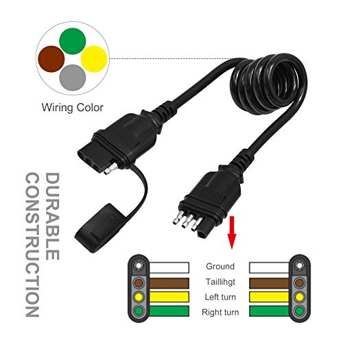 Saihisday 4 Pin Trailer Plug Extender Trailer Wire Extension Harness 28" 2.3Feet