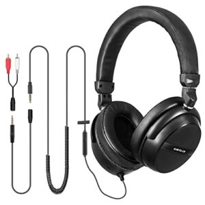 simolio long cord headphones for tv and pc with volume control and mic, 21.6ft/6.6m extended cable with clip, rca & 3.5mm aux audio, fold-flat stereo over ear wired tv headphones, sm-906tv