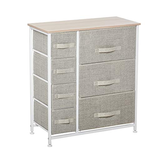 HOMCOM 7-Drawer Dresser Storage Tower Cabinet Organizer Unit, Easy Pull Fabric Bins with Metal Frame for Bedroom, Closets, Grey