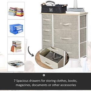 HOMCOM 7-Drawer Dresser Storage Tower Cabinet Organizer Unit, Easy Pull Fabric Bins with Metal Frame for Bedroom, Closets, Grey