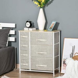 HOMCOM 7-Drawer Dresser Storage Tower Cabinet Organizer Unit, Easy Pull Fabric Bins with Metal Frame for Bedroom, Closets, Grey