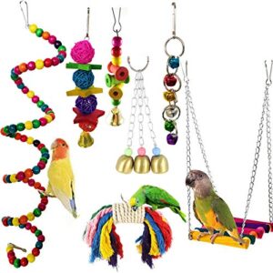 HOMEJIA Bird Chew Toys 7pcs Pet Birds Cage Toys Bird Rope Bird Swing Climbing Standing Toys Suitable for Small Parakeets, Cockatiel, Budgies Conure, Macaws, Parrots, Love Birds, Mynah, Finches