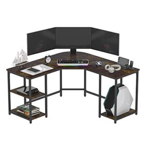 earthsign l-shaped home office desk with four shelves storage, spacious corner computer desk for working from home, workstation, gaming, 56.96 inch, round corner, with wood top