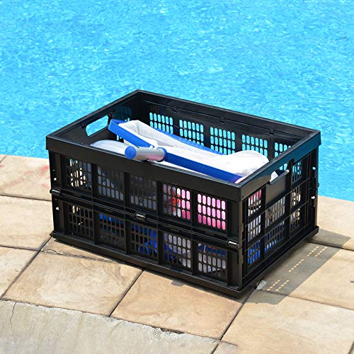 POOLWHALE 45L Collapsible Storage Bin/Container: Grated Wall Utility Basket/Tote,Black (Pack of 2)