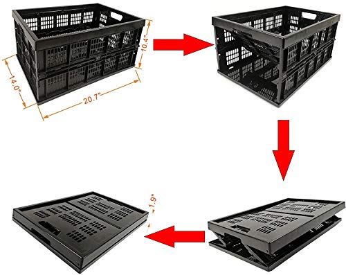 POOLWHALE 45L Collapsible Storage Bin/Container: Grated Wall Utility Basket/Tote,Black (Pack of 2)