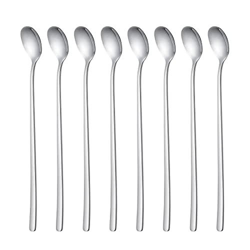 Briout 8-Piece 9-Inch Long Handle Iced Tea Spoon, Ice Cream Spoon, Premium 304 Stainless Steel Cocktail Stirring Spoons